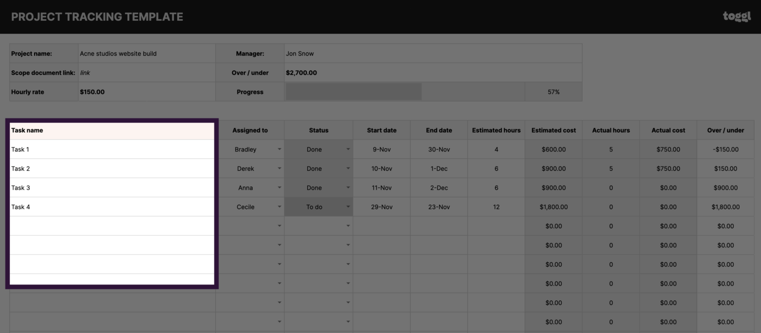 Free Project Time Tracking Template: Excel & Google Sheets