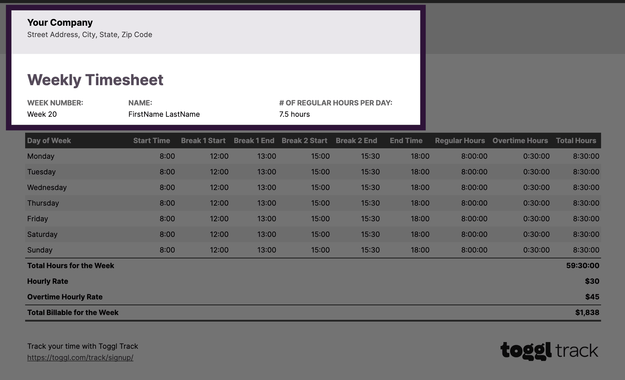 How To Create A Timesheet In Excel FREE Templates Toggl Blog